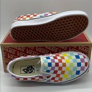 Vans | Shoes | Vans Classic Slip On Checkerboard Rainbow Mens | Poshmark